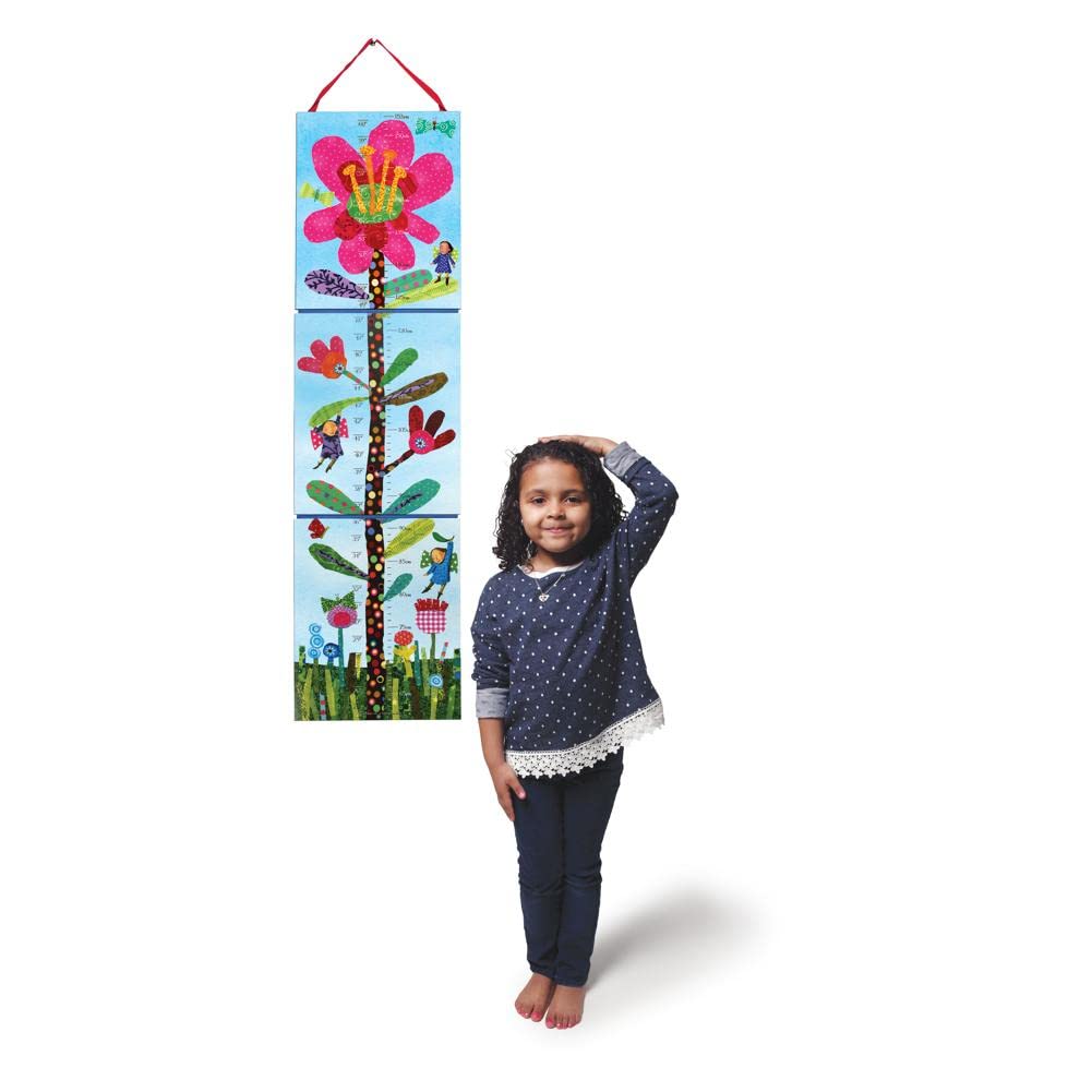 eeBoo: Hot Pink Flower Growth Chart, Measurements Come in Both Inches and Centimeters, 20 Different Stickers Included, Easily Hangs with Attached Gross Grain Ribbon