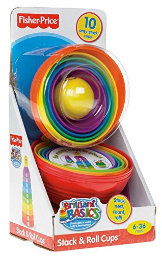 Fisher-Price Baby Toy Stack & Roll Cups, 10-Piece Stacking & Nesting Activity for Developmental Play Infants Ages 6+ Months