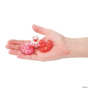 Mini Valentine Rubber Duckies - Bulk set of 24 - Valentine's Day Toys, Party Favors and Handouts