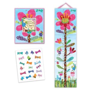 eeBoo: Hot Pink Flower Growth Chart, Measurements Come in Both Inches and Centimeters, 20 Different Stickers Included, Easily Hangs with Attached Gross Grain Ribbon