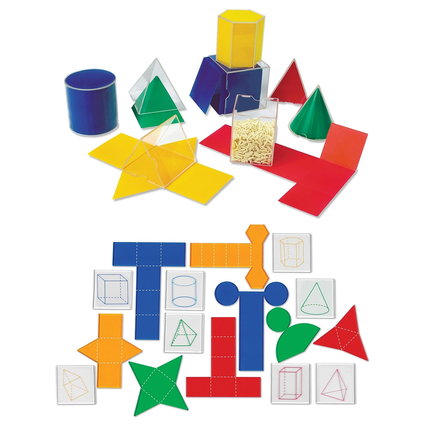 Learning Resources Folding Geometric Shapes Bundle, Math Class Accessories, 3-D and 2-D concepts, measurement, area, volume and surface area, 16 Pieces, Grades 2+, Ages 7+