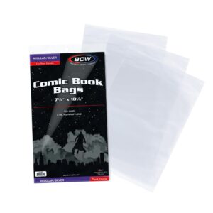 bcw thick silver age comic bags - 100 ct | archival quality, acid-free protection for silver age comic books | 7 1/4 x 10 1/2 inches comic collection storage comic books bags