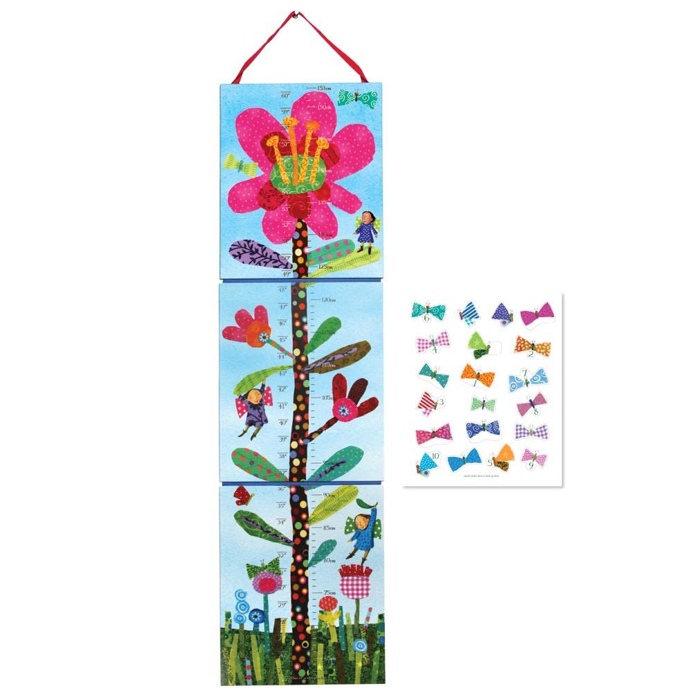 eeBoo: Hot Pink Flower Growth Chart, Measurements Come in Both Inches and Centimeters, 20 Different Stickers Included, Easily Hangs with Attached Gross Grain Ribbon