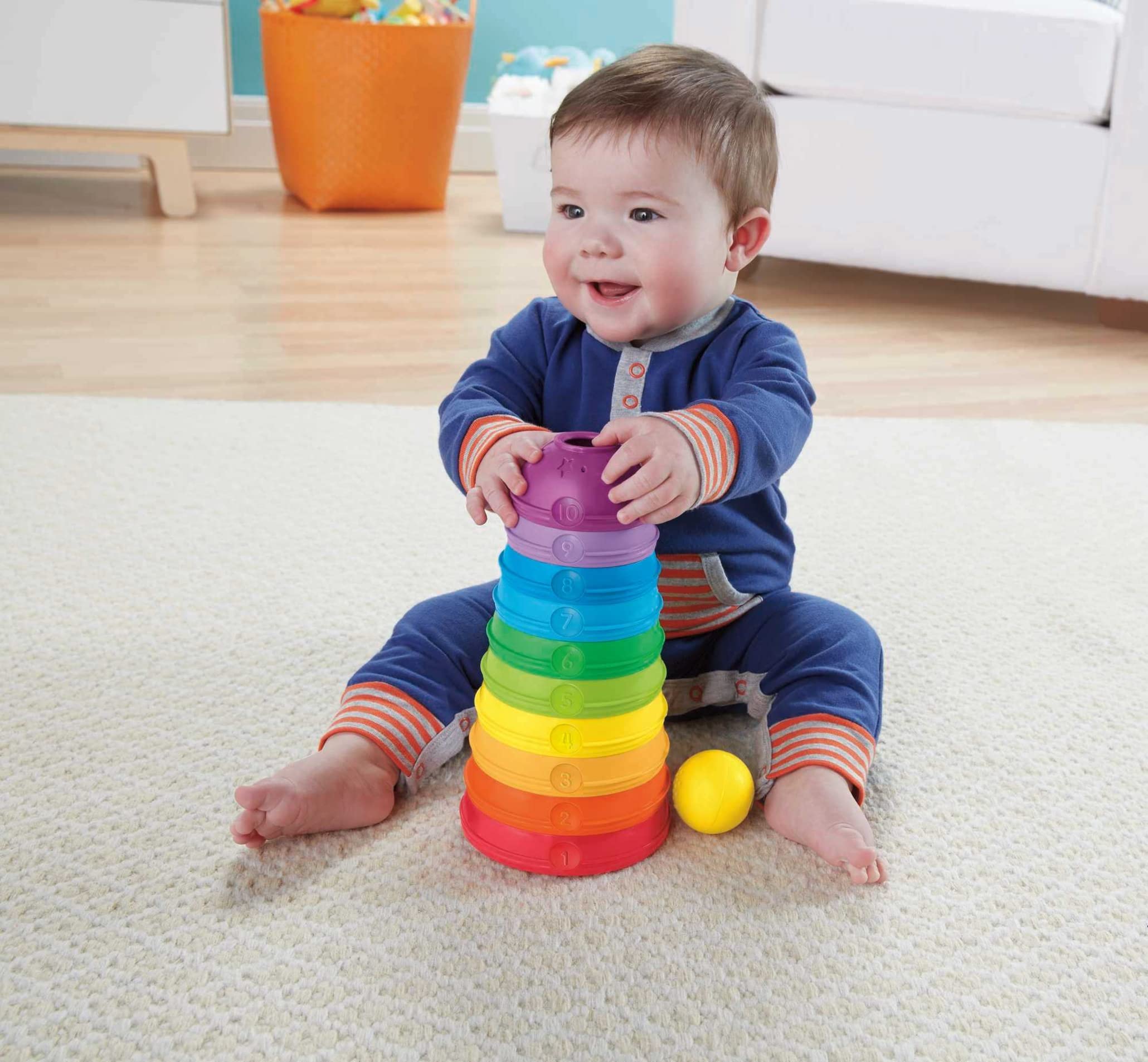 Fisher-Price Baby Toy Stack & Roll Cups, 10-Piece Stacking & Nesting Activity for Developmental Play Infants Ages 6+ Months