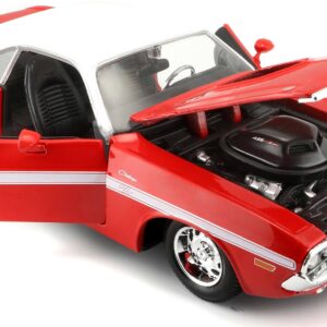 1970 Dodge Challenger R/T Coupe Red with White Top and White Stripes 1/24 Diecast Model Car by Maisto