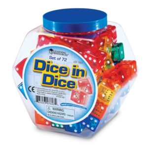 learning resources dice in dice bucket, math toy, manipulative, set of 72, ages 6+, multi-color, 3/4 w in