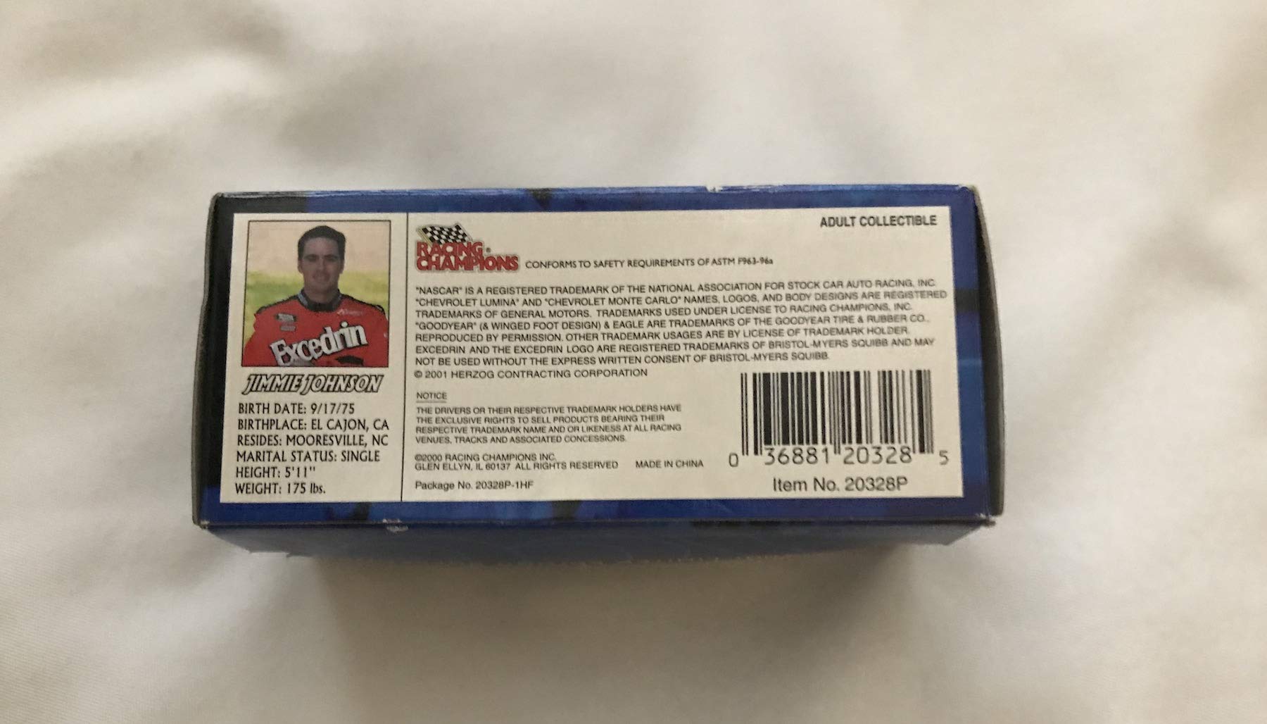 JIMMIE JOHNSON #92 EXCEDRIN PM 2001 LIMITED EDITION