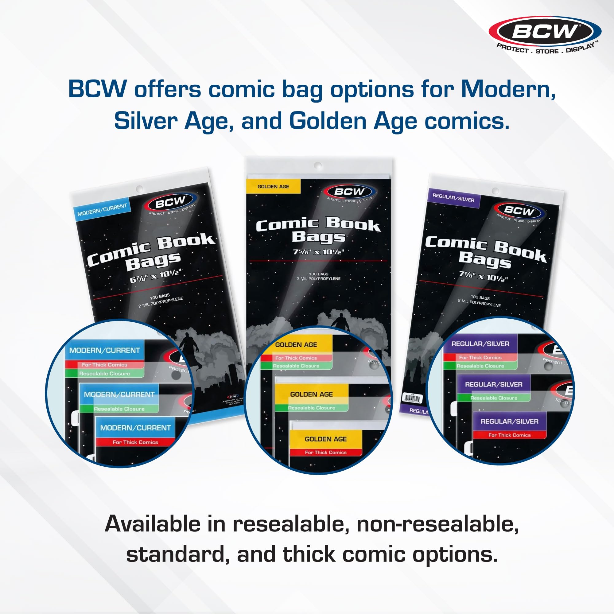 BCW Thick Silver Age Comic Bags - 100 ct | Archival Quality, Acid-Free Protection for Silver Age Comic Books | 7 1/4 x 10 1/2 inches Comic Collection Storage Comic Books Bags