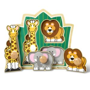 melissa & doug jungle friends safari animals jumbo peg wooden puzzle