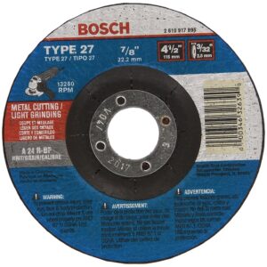 Bosch CG27M450 4-1/2 In. 3/32 In. 7/8 In. Arbor Type 27 24 Grit Light Grinding/Metal Cutting Abrasive Wheel