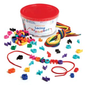 learning resources lowercase lacing letters - 275 pieces, ages 3+, toddler alphabet learning toys, letter beads for kids, homeschool supplies, alphabet beads, early spelling,back to school supplies