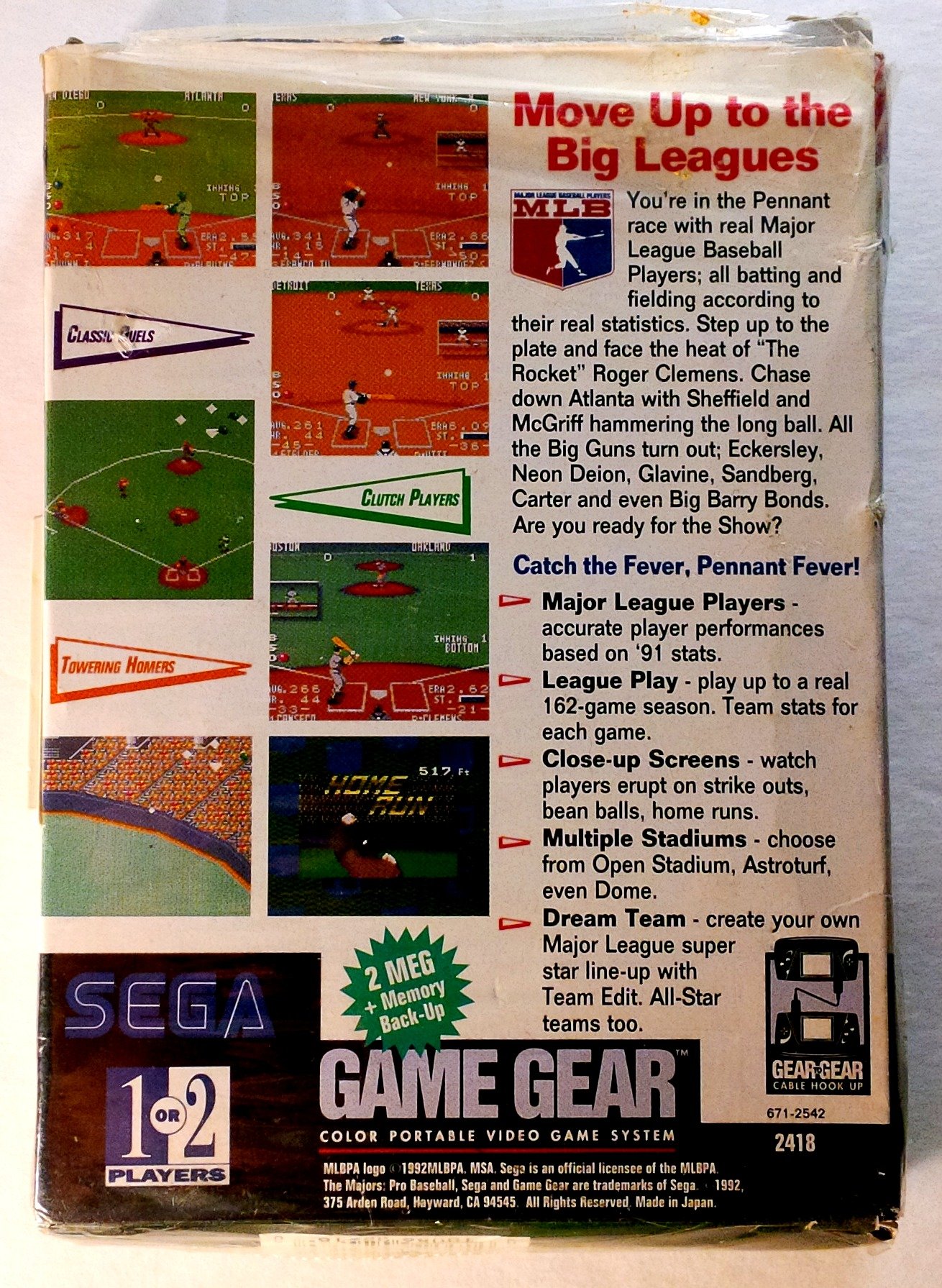 Majors Pro Baseball Sega Game Gear