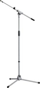 k&m konig & meyer 21080.500.87 tripod microphone stand w/extendable boom arm | clutch height adjustment | soft-touch lock | folding leg design | zinc die-cast base | german made | gray powder coated