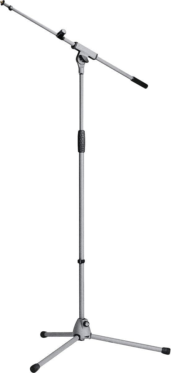 K&M Konig & Meyer 21080.500.87 Tripod Microphone Stand w/Extendable Boom Arm | Clutch Height Adjustment | Soft-Touch Lock | Folding Leg Design | Zinc Die-Cast Base | German Made | Gray Powder Coated