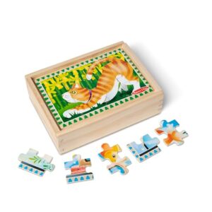 melissa & doug pets 4-in-1 wooden jigsaw puzzles in a storage box (48 pcs) - fsc certified