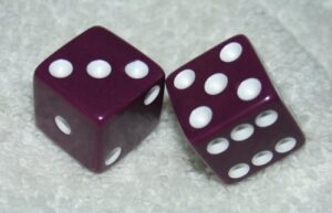 purple opaque dice pair