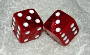 red granite style dice pair