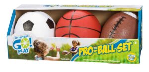 toysmith get outside go! pro-ball set, pack of 3 (5-inch soccer ball,6.5-inch football and 5-inch basketball) (2709)