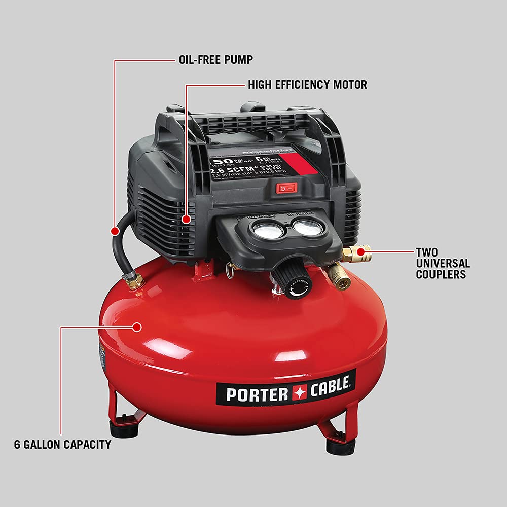 PORTER-CABLE Air Compressor, 6-Gallon, Pancake, Oil-Free (C2002)