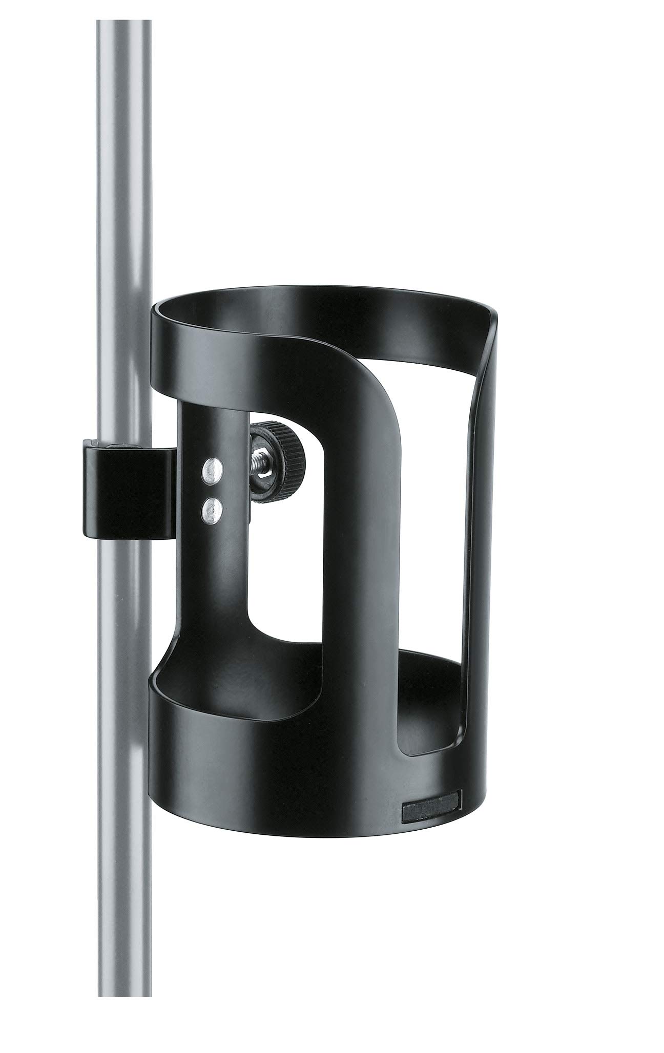 K&M König & Meyer 16022.000.55 Universal Drink Holder - Microphone Stand Tube Attachment - Holds Bottles, Cups, Glasses - Professional Grade Accessory- German Made - Black