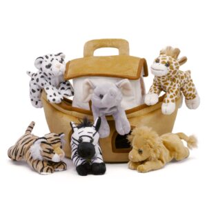 plush noah's ark with animals - six (6) stuffed animals (lion, zebra, tiger, giraffe, elephant, and white tiger) in play ark carrying case