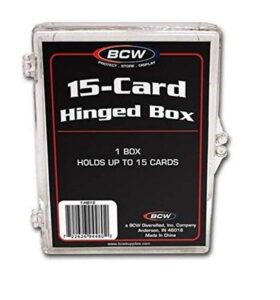 bcw hinged trading card box | 15 ct (pack of 1) | snap lock closure for security | clear polystyrene trading card case for collectible cards | baseball card case for sports | trading card storage box