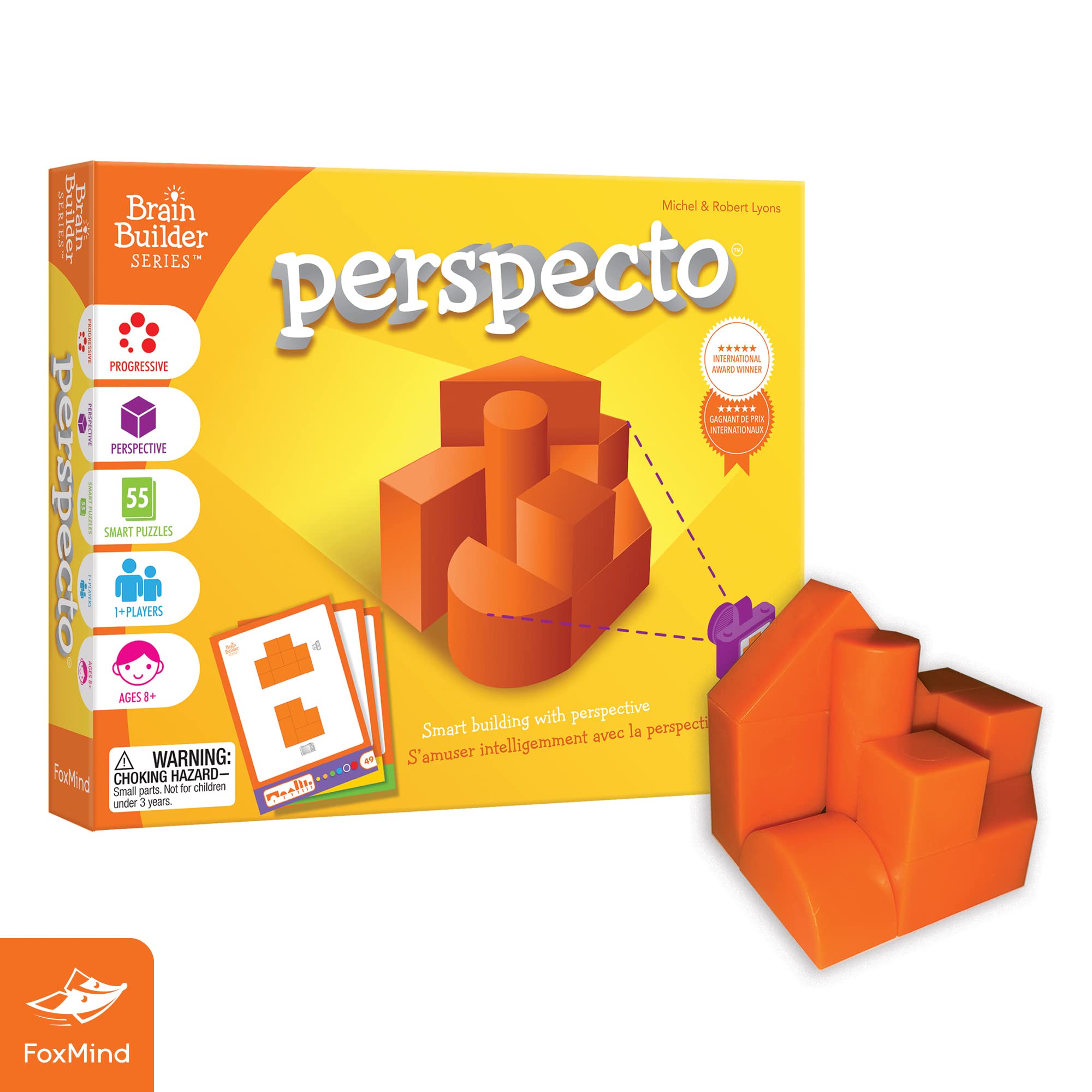 FoxMind Games: Perspecto Spatial Logic and Visualization Game, Smart Building with Perspective, 55 Smart Puzzles to Work Through, 6 Levels of Complexity, Develops STEM Skills, 1+ Players, For Ages 8+