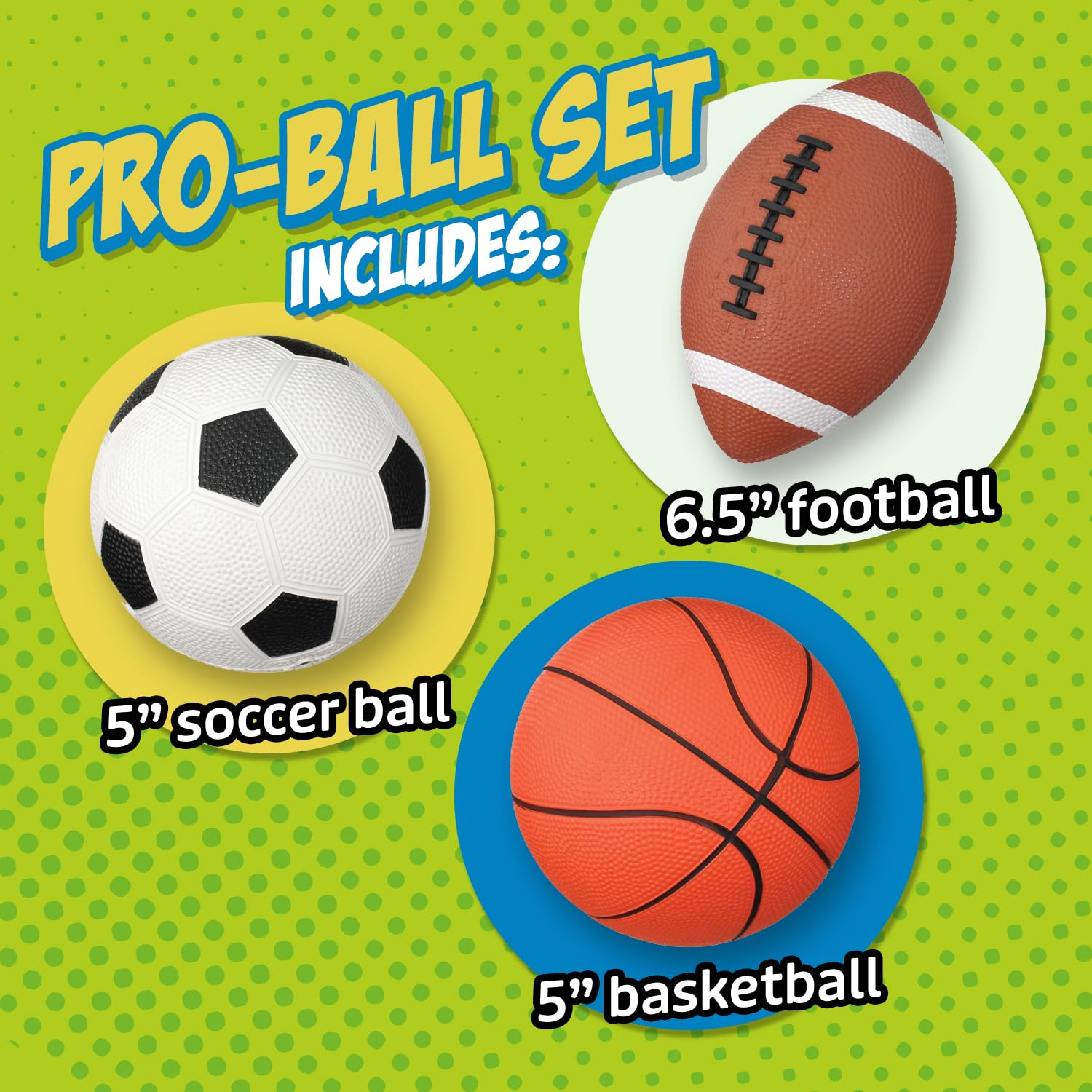 Toysmith Get Outside GO! Pro-Ball Set, Pack of 3 (5-inch soccer ball,6.5-inch football and 5-inch basketball) (2709)