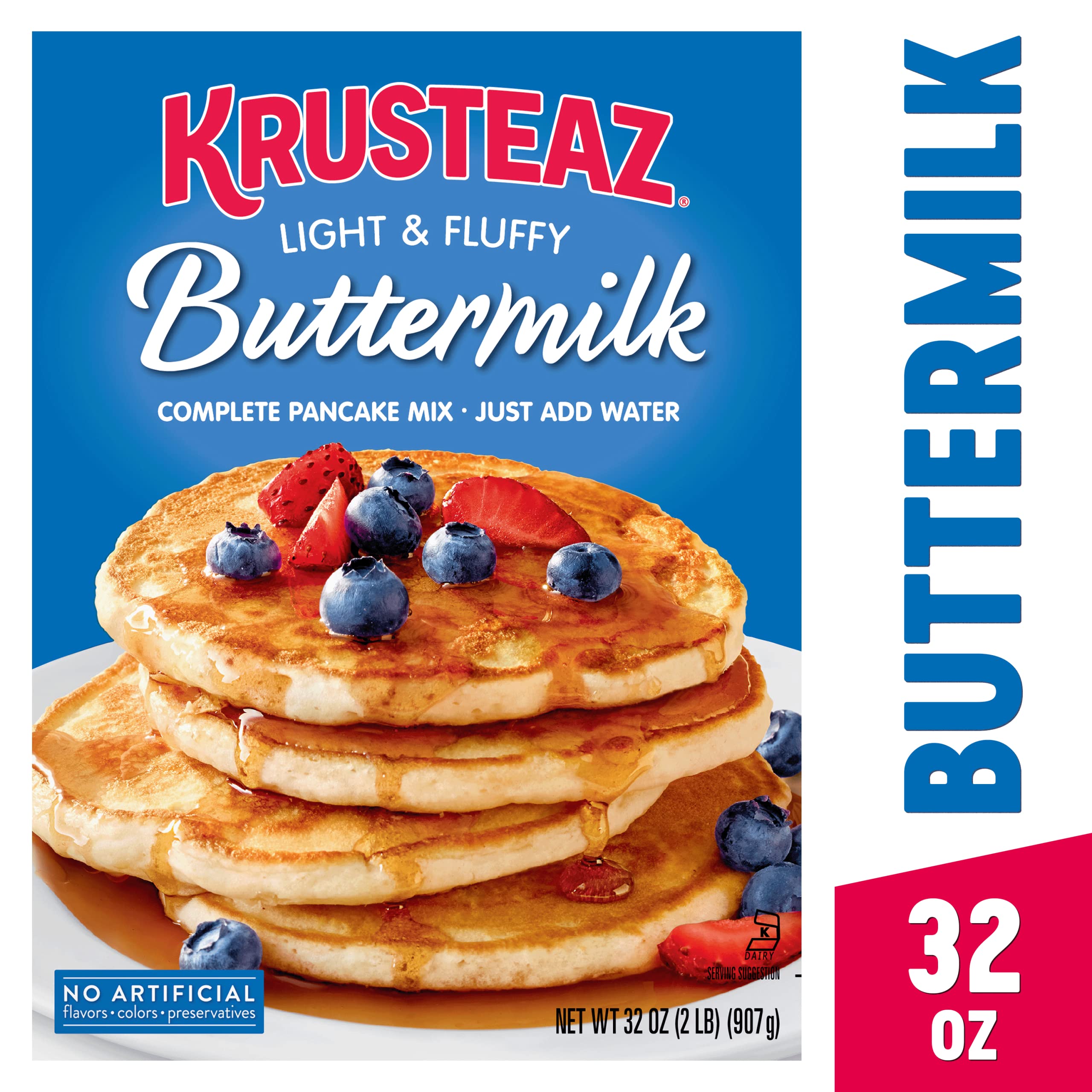 Krusteaz Light & Fluffy Buttermilk Complete Pancake and Waffle Mix, Just Add Water, 32-ounce Box