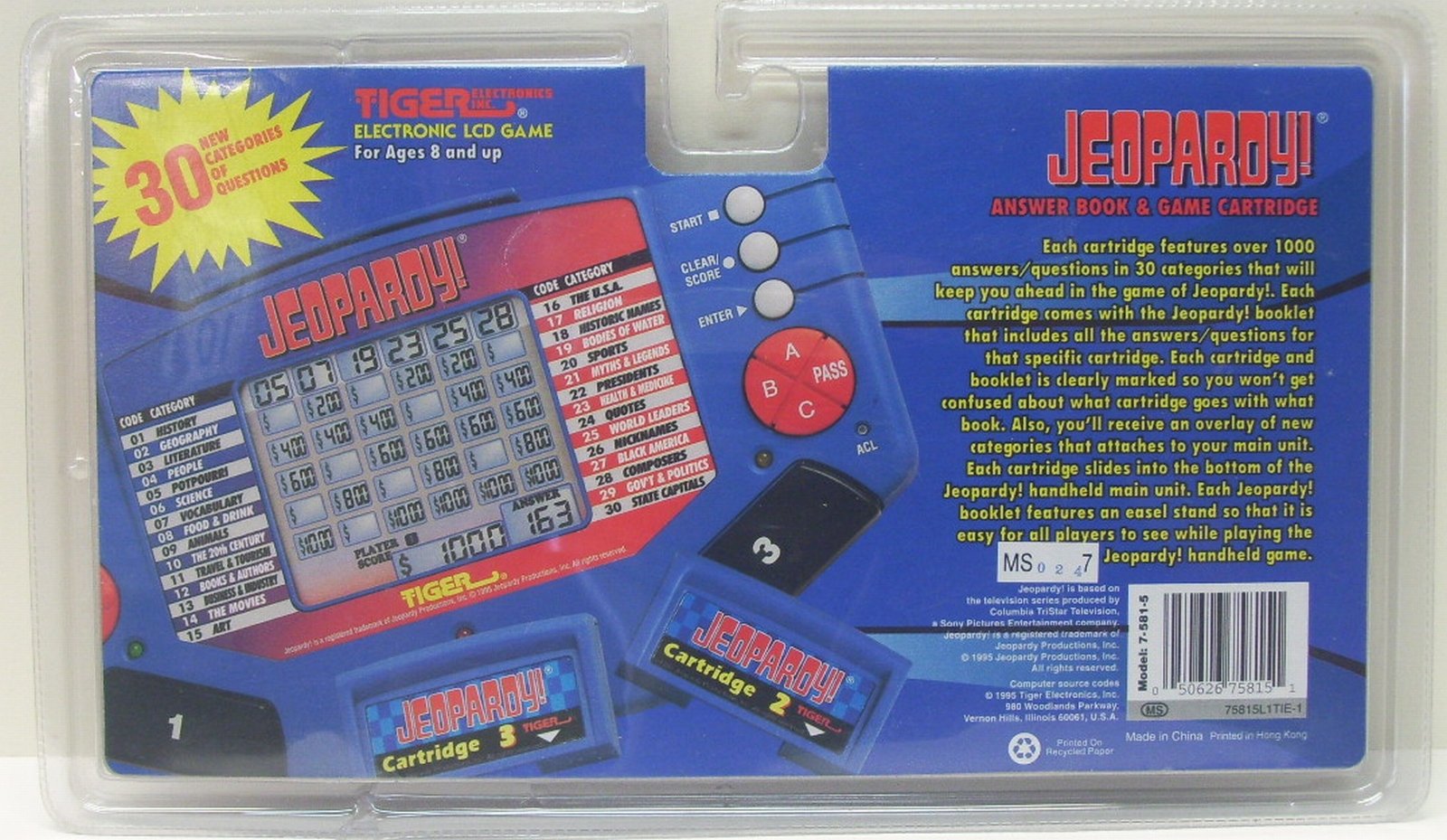 Jeopardy Answer/Question Book Cartridge #5 by Tiger Electronics