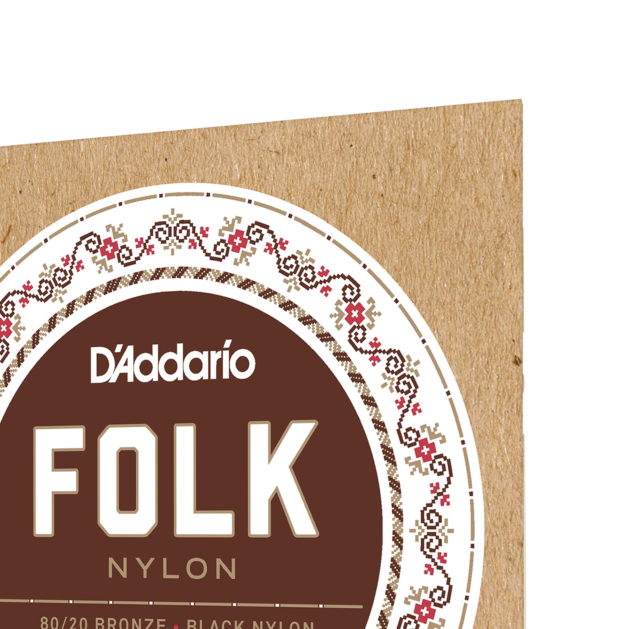 D'Addario Guitar Strings - Folk Nylon Guitar Strings - EJ34 Classical Guitar Strings - Nylon Core, Ball End - 80/20 Bronze Wrap, Black Nylon Trebles