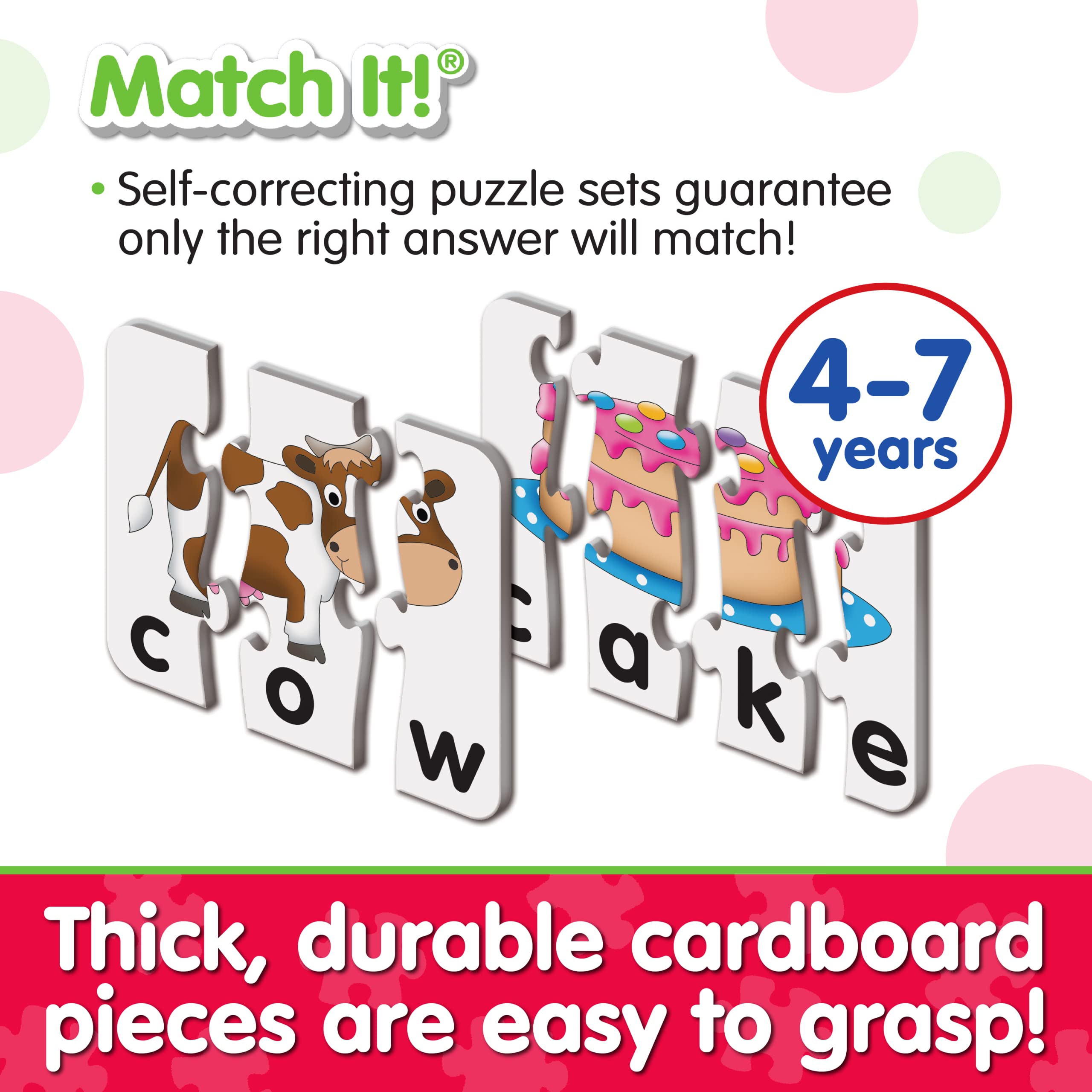 The Learning Journey: Match It! - Spelling - 20 Piece Self-Correcting Spelling Puzzle for Three and Four Letter Words with Matching Images - Learning Toys for 4 Year Olds - Award Winning Toys