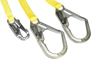 miller by honeywell 231wrs/6ftyl 6-feet manyard shock-absorbing webbing lanyard with two legged, 2-1/2-inch locking rebar hook, yellow