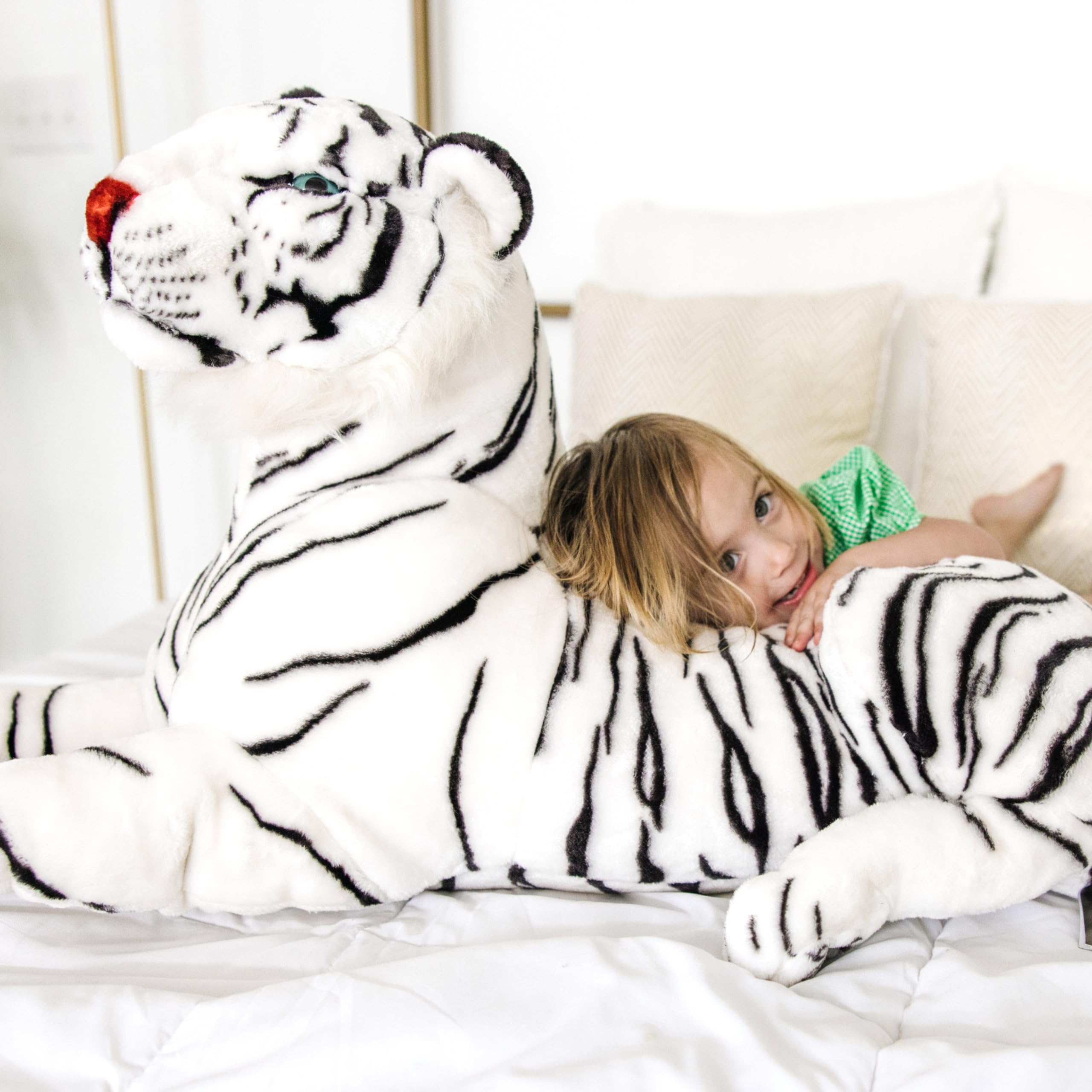 Melissa & Doug Giant Siberian White Tiger - Lifelike Stuffed Animal (over 5 feet long) - Extra Large, Plush Lifesize Tiger For Ages 3+