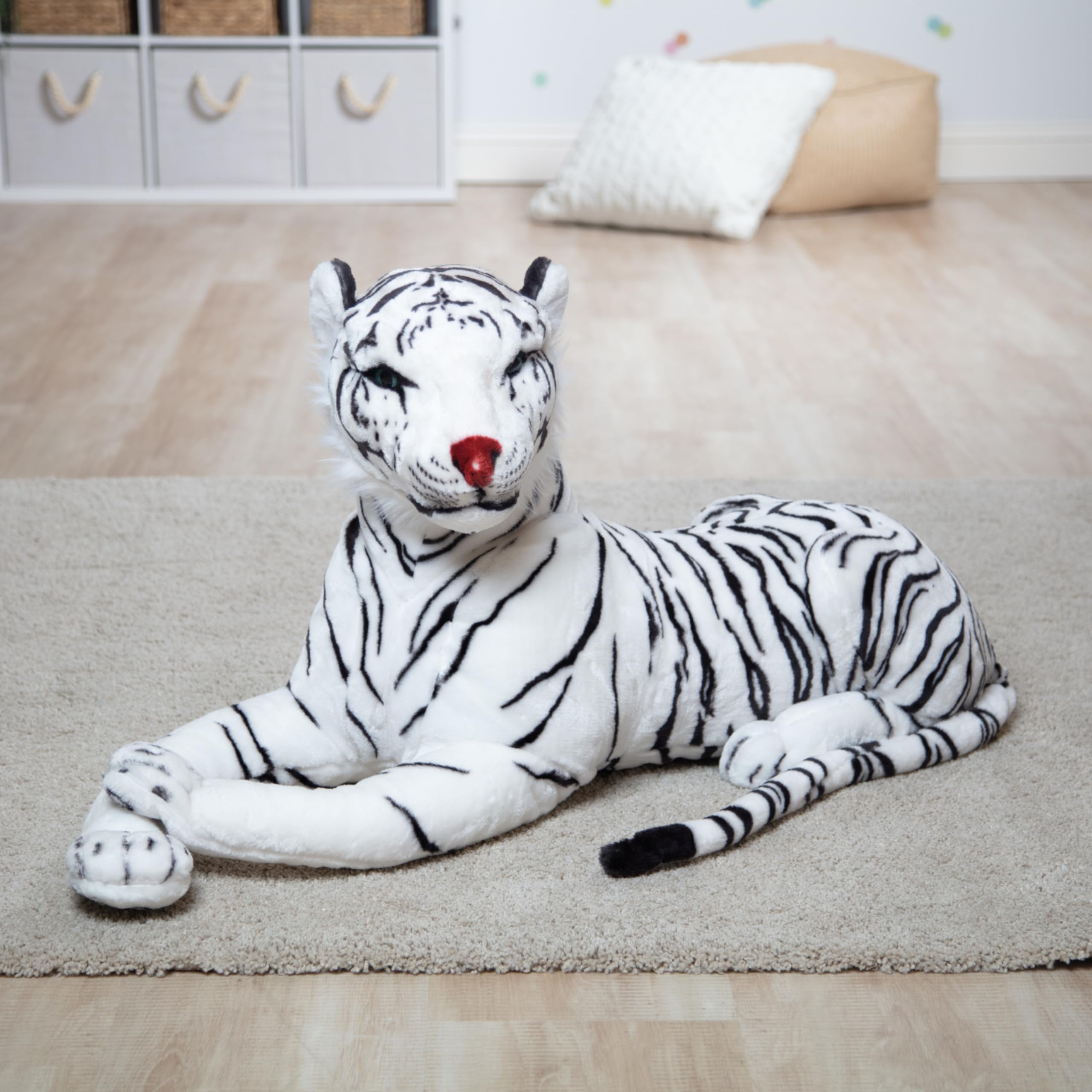 Melissa & Doug Giant Siberian White Tiger - Lifelike Stuffed Animal (over 5 feet long) - Extra Large, Plush Lifesize Tiger For Ages 3+