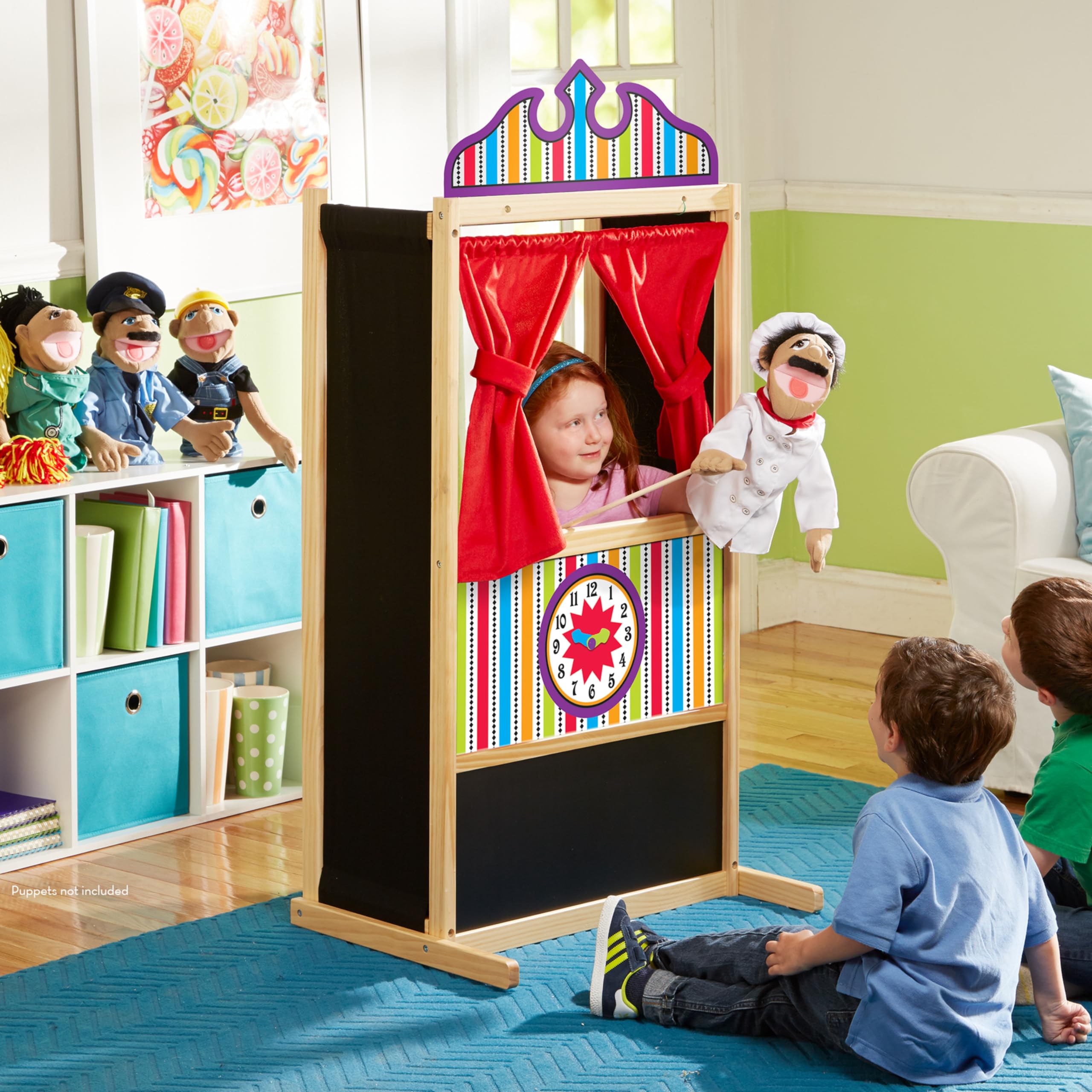 Melissa & Doug Deluxe Puppet Theater - Sturdy Wooden Construction - Puppet Show Theater For Kids