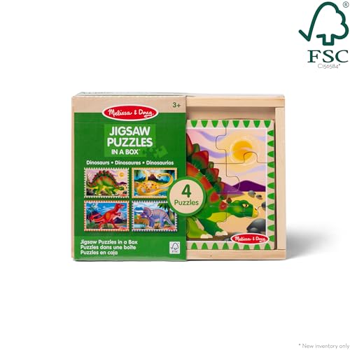 Melissa & Doug Dinosaurs 4-in-1 Wooden Jigsaw Puzzles in a Storage Box (48 pcs) - FSC Certified