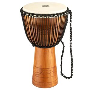 meinl percussion adj2-xl+bag african style rope tuned 13-inch wood djembe with bag, brown