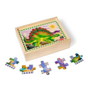 melissa & doug dinosaurs 4-in-1 wooden jigsaw puzzles in a storage box (48 pcs) - fsc certified