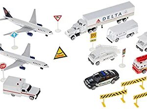 Daron Delta Air Lines Large Airport Playset with Die-Cast Metal Model Airplane with Plastic Parts, Cars and Transportation Toys for Kids Ages 3+