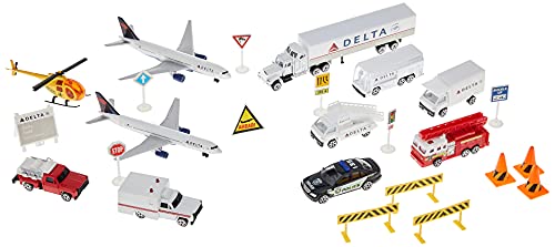 Daron Delta Air Lines Large Airport Playset with Die-Cast Metal Model Airplane with Plastic Parts, Cars and Transportation Toys for Kids Ages 3+