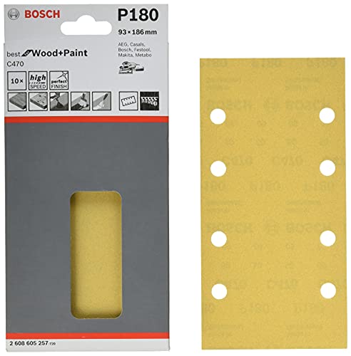 Bosch Professional 2608605257 Wood Top Velcro 8 hole93x185 G180, 93 x 186 mm