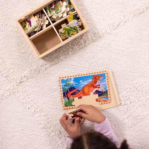 Melissa & Doug Dinosaurs 4-in-1 Wooden Jigsaw Puzzles in a Storage Box (48 pcs) - FSC Certified