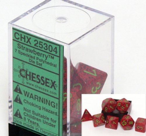 Polyhedral 7-Die Speckled Dice Set - Strawberry