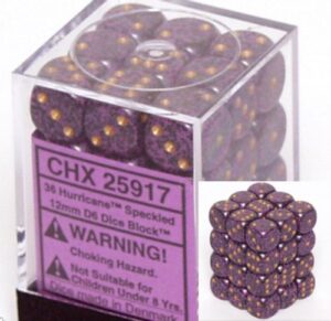 chessex dice d6 sets: hurricane speckled - 12mm six sided die (36) block of dice