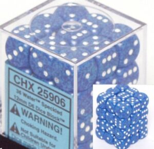 chessex dice d6 sets: water speckled - 12mm six sided die (36) block of dice