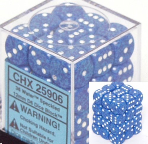 Chessex Dice d6 Sets: Water Speckled - 12mm Six Sided Die (36) Block of Dice