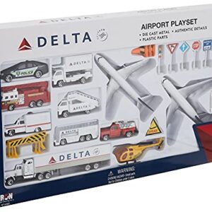 Daron Delta Air Lines Large Airport Playset with Die-Cast Metal Model Airplane with Plastic Parts, Cars and Transportation Toys for Kids Ages 3+