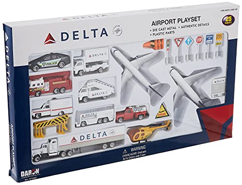 Daron Delta Air Lines Large Airport Playset with Die-Cast Metal Model Airplane with Plastic Parts, Cars and Transportation Toys for Kids Ages 3+