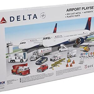 Daron Delta Air Lines Large Airport Playset with Die-Cast Metal Model Airplane with Plastic Parts, Cars and Transportation Toys for Kids Ages 3+